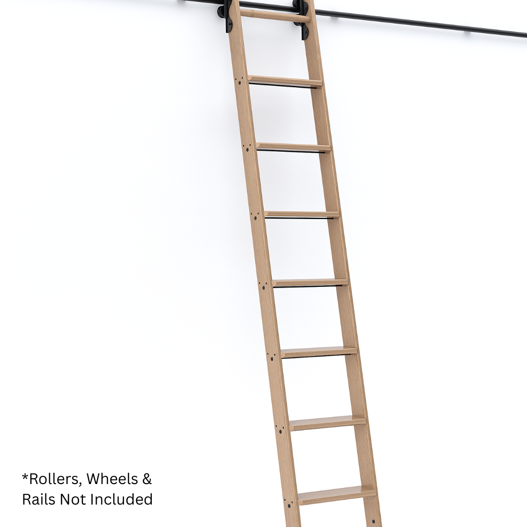 Library Ladder | Made to Measure 12ft to 14ft | Red Oak | Black fixing ...