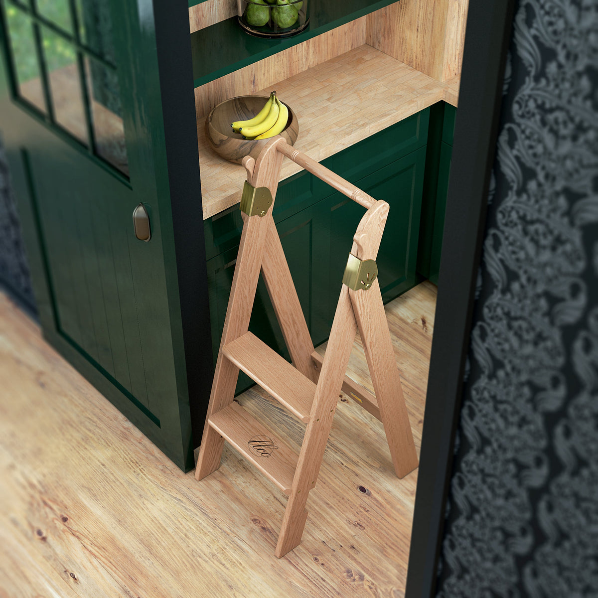Wooden Pivot Step Ladder | Red Oak | 2-Steps | Foldaway – The Library ...