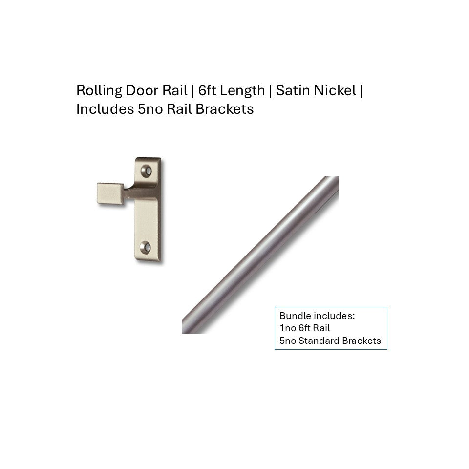 Rolling Door Rail | 6ft Length | Satin Nickel | Includes 5no Standard ...