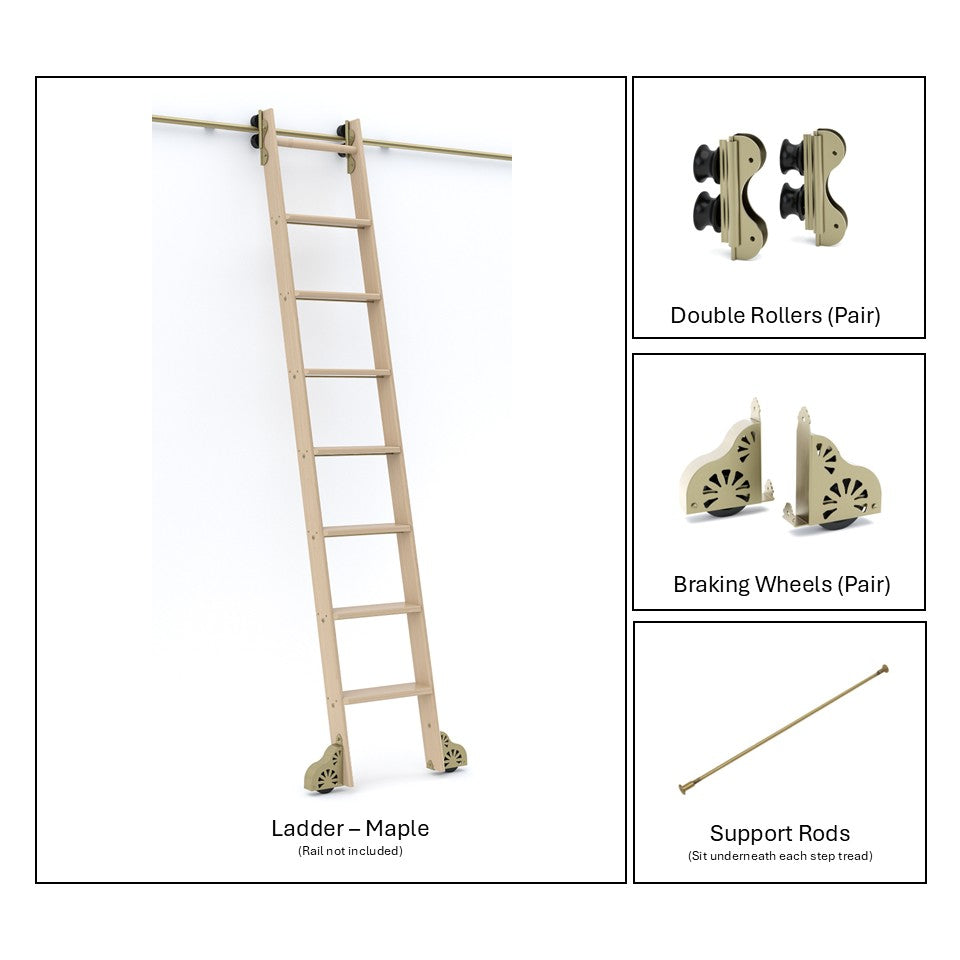 Classic | Rolling Ladder Kit | 12-14ft Ladder with Double Rollers and ...