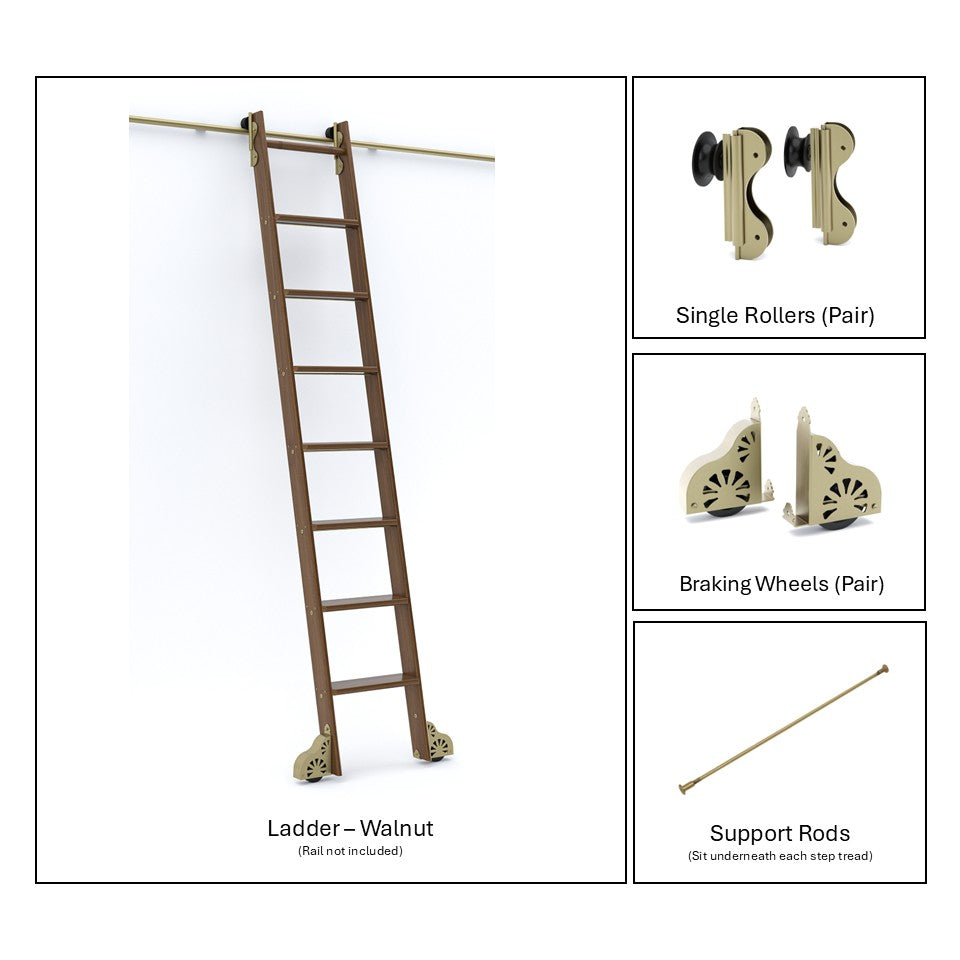 Classic | Rolling Ladder Kit | 7ft Ladder with Double Rollers and Brak ...