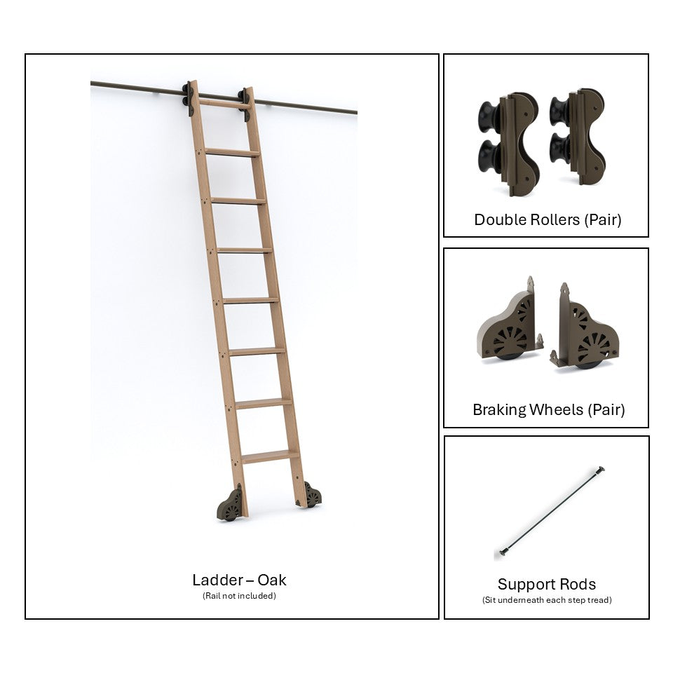 Classic | Rolling Ladder Kit | 6-8ft Ladder with Double Rollers and Br ...