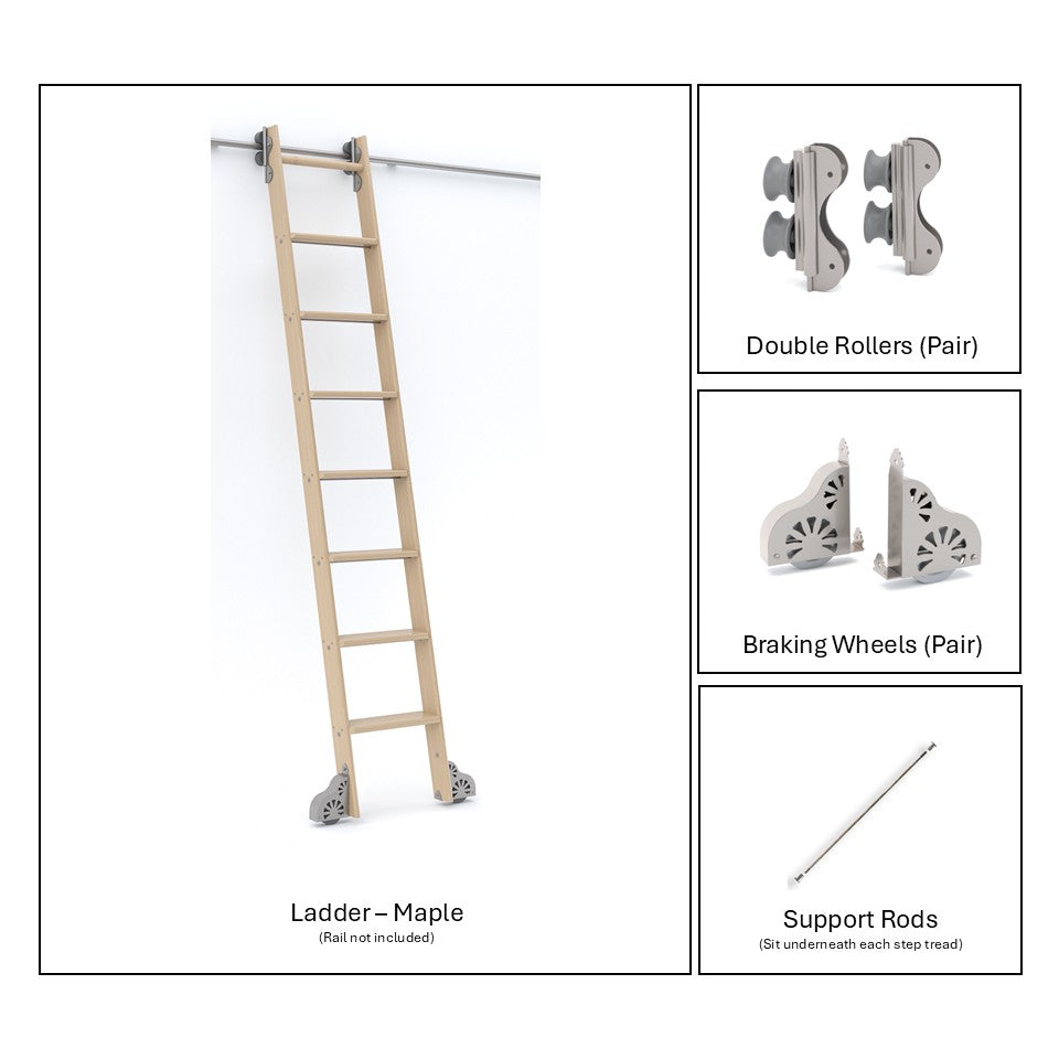 Classic | Rolling Ladder Kit | 6-8ft Ladder with Double Rollers and Br ...