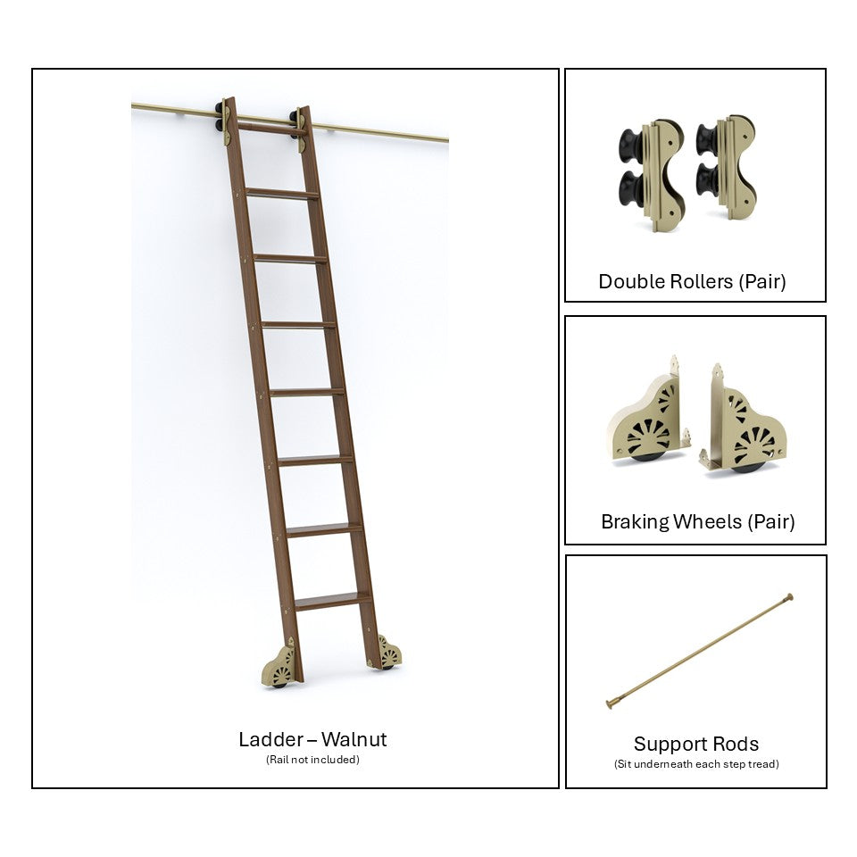 Classic | Rolling Ladder Kit | 6-8ft Ladder with Double Rollers and Br ...